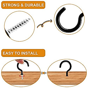 Biaungdo 2 Inch Metal Screw-in Hooks, Black and White Ceiling Cups Hooks for Hanging, 12 Pcs