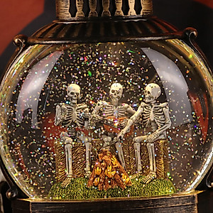 DRomance Halloween Skeleton Snow Globe Lantern with 6H Timer Battery Operated USB Powered Lighted Water Glitters Bronze Canteen Shaped Snow Globe Halloween Decoration Children Gift(6 x 3.2 x 11 Inch)