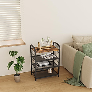 BWOORACKU Shoe Rack, 4-Tier Shoe Organizer with Guardrails, Heavy-Duty Metal Mesh Shelves & Rustic Wooden Top for Stylish Closet & Front Door Storage