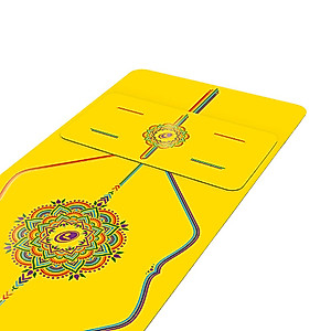 Liforme Yoga Pad - Free Yoga Bag, Patented Alignment System, Warrior-like Grip, Non-slip, Eco-friendly and biodegradable, 4.2mm thick pad for knee, elbow and hand support during Yoga (Yellow)