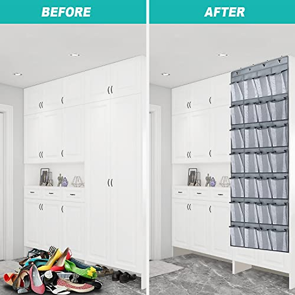 VIIVY VIYIV 28 Breathable Mesh Pockets - Over The Door Shoe Rack Hanging Shoe Organizer for Closet Storage with 4 Metal Hooks for Organizing, Dorm, Bathroom, Baby Essentials Closet Toys and Sundries