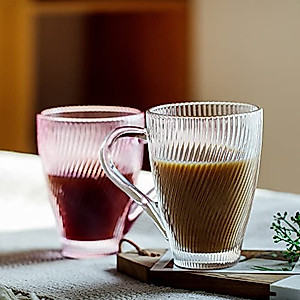Lysenn Clear Glass Coffee Mugs Set of 2 - Premium Quality Glass Coffee Cups - Unique Twill Design Ribbed Glassware for Cappuccino, Latte, Espresso, Juice, Tea - 10 oz