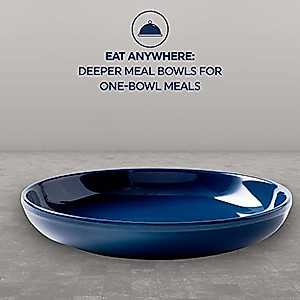 Corelle Stoneware 4-Pc Meal Bowl Set, Handcrafted Artisanal Double Bead Cereal Bowls, Solid Glaze Stoneware, 8-1/2-Inch Pasta Bowl Set, Navy