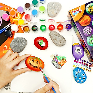 Klever Kits 12 Halloween Rock Painting Kit for Kids, Creativity Arts Crafts DIY Supplies Kit with 18 Paint Tubs, Decorate Your Own for Kids Painting Gifts, Family Activity, Birthday Present, Halloween