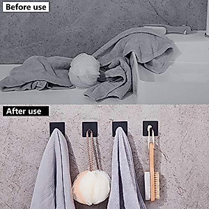 FOMANSH Heavy Duty Adhesive Hooks, Stick on Wall Adhesive Hangers, Strong Stainless Steel Holder, Self Adhesive Hooks for Kitchen Bathroom Home Door Towel Coat Key Robe 4 Packs Black