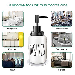 Soap Dispenser–Modern Farmhouse Style Ceramic Dishes Liquid Soap Dispenser–Perfect for Kitchen Counter Décor or Kitchen Sink-Bathroom Soap Dispenser–White Bottles with Black Pump and Lettering(14oz)