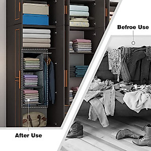 PUiKUS Closet Hanging Shelves - Clothes Organizer and Storage for Sweater Jeans Shirt - Dorm Wardrobe Nursery Rv Room - Kids Closet Hanging Accessories | 3-Shelf Hanger