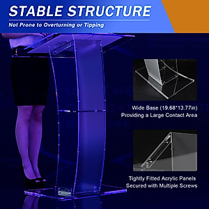 CheriMuMu Acrylic Podium Stand, Modern Durable Acrylic Transparent Arc Podium Professional Clear Presentation Lectern Stand up Floor-Standing Podium for Office, Classroom, Restaurant and More