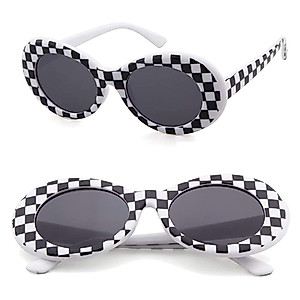 Laurinny Authentic Clout Goggles, Checkered sunglasses Retro Oval Retro Mod Fashion Sunglasses 90s (2pack)