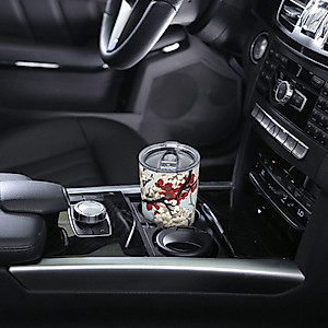 Zemwundy Red and white cherry blossoms 20oz tumbler stainless steel vacuum insulated coffee cup car cup travel mug water bottle with lid for hot and cold drinks