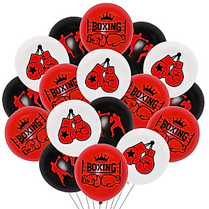 JOYMEMO 40 Pieces 12 Inches Boxing Party Latex Balloons Red Black White - Boxing Match Decorations, Glove Boxer Printed Balloon for Boxing Sport Wrestle Fitness Theme Birthday Party Supplies