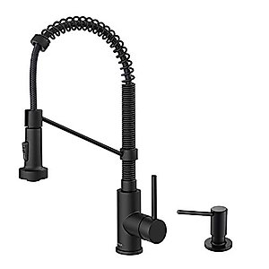 KRAUS Bolden 18-Inch Single Handle Commercial Style Pull-Down Kitchen Faucet with Soap Dispenser in Matte Black, KPF-1610MB-KSD-43MB