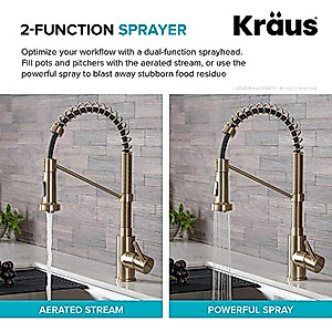 KRAUS Bolden Commercial Style 2-Function Single Handle Pull Down Kitchen Faucet in Spot-Free Antique Champagne Bronze/Matte Black, KPF-1610SFACBMB