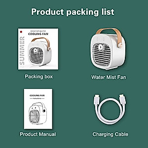 Portable Air Conditioner，10000mAh Mini Air Cooler Conditioner Fan，USB Personal Air Cooler With Humidifier，3 Speed Silent for Desktop，Office，Room，Bedroom，Travel，Car，Indoor & Outdoor activities.(White)