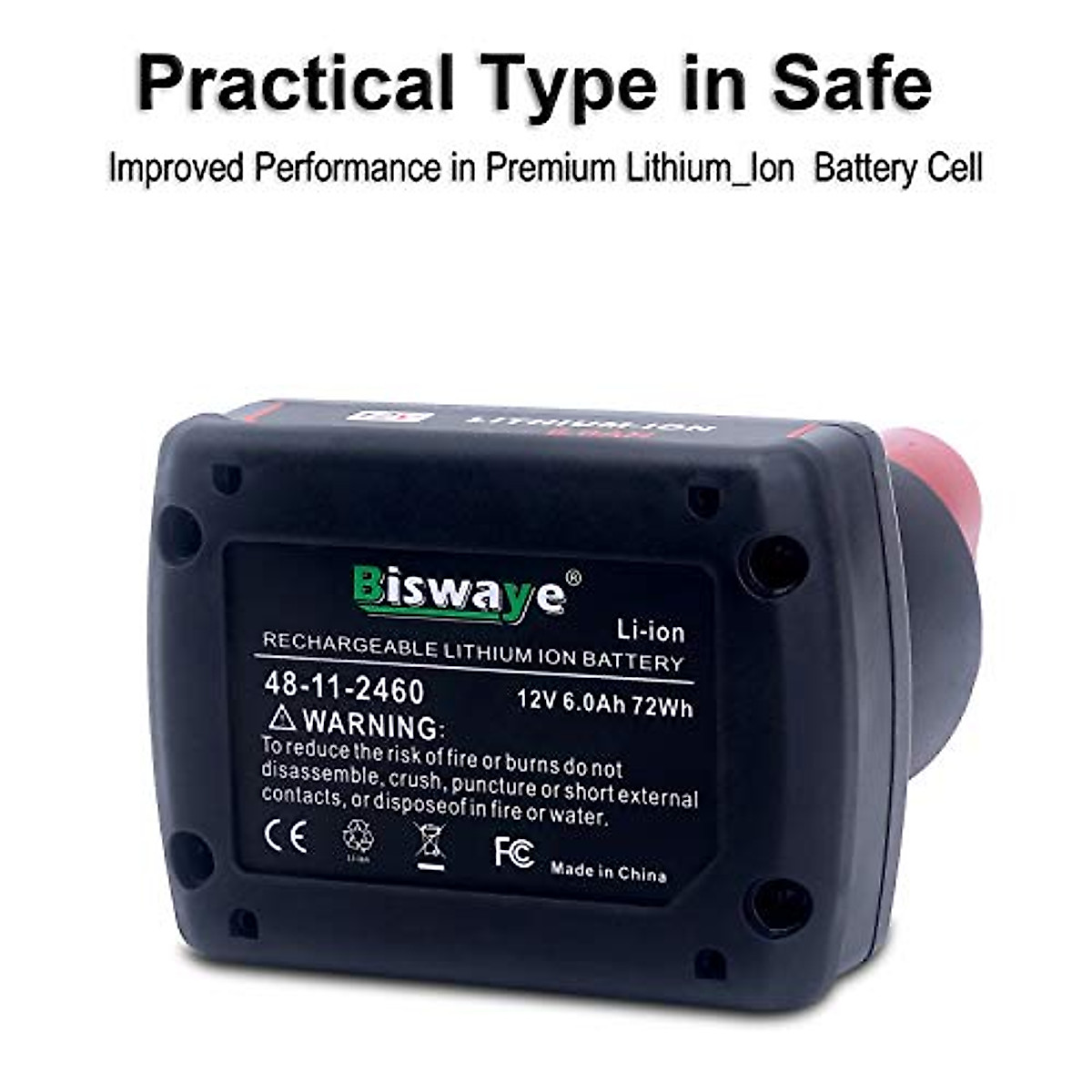 Biswaye 2-Pack 12V Lithium Battery 6.0Ah Compatible with Milwaukee M12 12V Lithium XC Extended Battery 48-11-2460 48-11-2440 48-11-2420 48-11-2411 48-11-2401 48-11-2430 48-11-2412