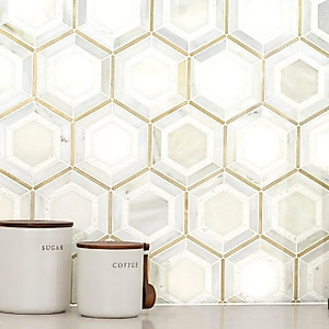 MSI Medici Gold Pattern 12.44 in. x 10.83 Marble Mesh-Mounted Mosaic Wall Bathroom, Floor, Kitchen Backsplash and Countertop Tile Geometric, Gray, White,