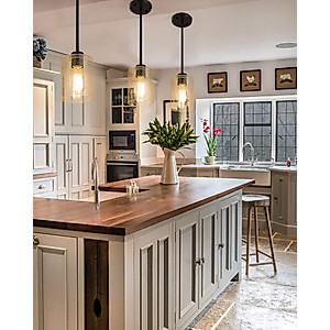 Beionxii Glass Pendant Light | Farmhouse Mini Pendant Lighting for Kitchen Island Dining Room Over The Sink, Oil Rubbed Bronze with Bubble Glass - DMD9002-1H/2PK