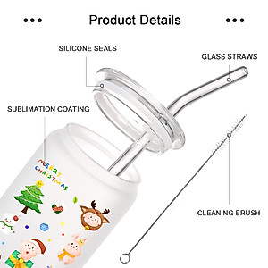 JMScape Sublimation Glass Cans Blanks with Plastic Lids and Straws 8pcs Set - 16oz Frosted Glass Cups, Sublimation Beer Can Glass Tumblers for Iced Coffee Juice Soda Drinks