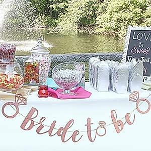 Rose Gold Bachelorette Banner, Rose Gold Glitter Bride to Be Banner with Diamond Ring Detail for Wedding Shower