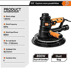 Drywall Sander, Prostormer 800W Portable Electric Wall Polishing Machine with Led Light, Automatic Vacuum Dust Collection System, 13 Pcs Sandpapers and Dust Collection Bag