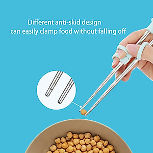 2 Pairs Training Chopsticks with Case Learning Chopstick Helper Stainless Steel Reusable Metal Beginner Chopsticks Pink and Blue