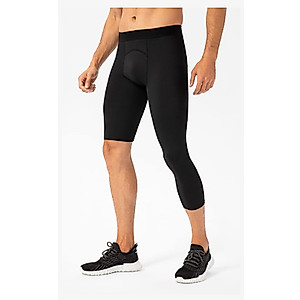 Men’s Compression Pants One Leg 3/4 Capri Tights Leggings and Arm Sleeve for Gym Running Basketball(B R Small)