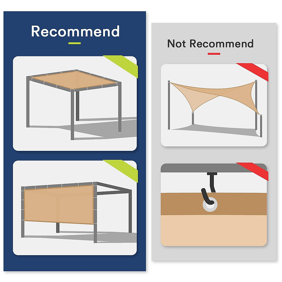 VICLLAX 90% Shade Fabric Sun Shade Cloth Privacy Screen with Reinforced Grommets for Outdoor Patio Garden Pergola Cover Canopy 6x8 FT, Wheat