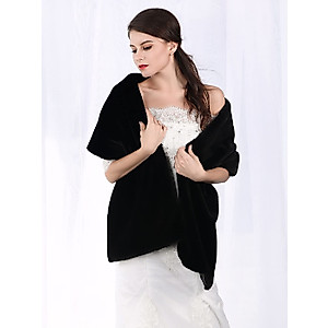 GORAIS Women's Wedding Faux Fur Shawls and Wraps Long Bridal Fur Scarf Stoles with Brooch for Bride and Bridesmaids (Black)
