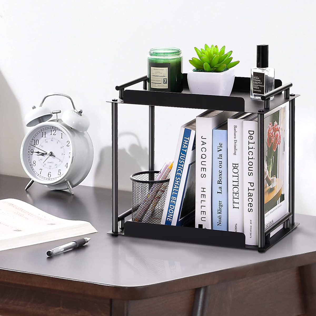 HLWDFLZ 1 Set of 2-Tier Bathroom Countertop Organizer Shelf - Metal Bathroom Counter Storage Tray Cosmetic Storage Rack, Bathroom Kitchen Living Room Standing Rack Black