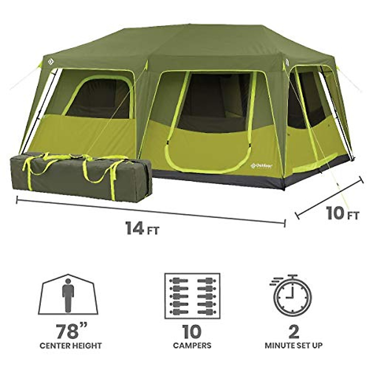Outdoor Products Camping Tent - Instant Cabin Tent Easy Pop Up | 10 Person Tent | Best Family Tent for Camping, Hiking, Fishing, Backpacking, or The Backyard