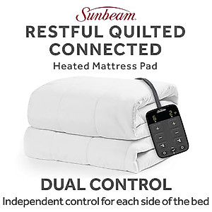 Sunbeam Polyester Wi-Fi Connected Mattress Pad, Electric Blanket, 10 Heat Settings, Queen Size