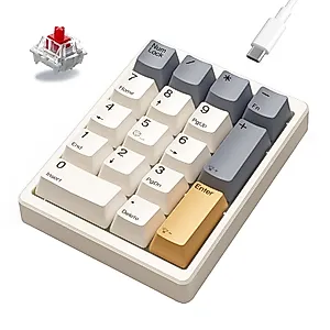 Kisnt Number Pad, Mechanical Numpad Wired USB Standard 17 Keys Numeric Keypad with PBT Keycaps White Backlit Keypad for Laptop PC TKL Keyboards (Red Switch)