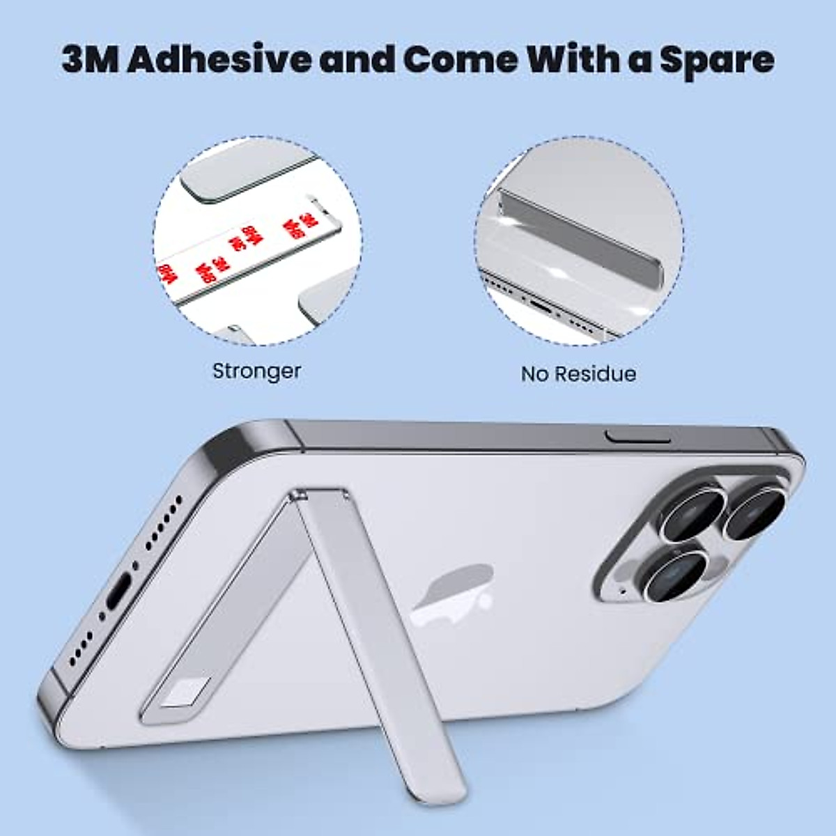 ICHECKEY Ultra-Thin Kickstand for Cell Phone. Reinforced Drop Protection, 2 Pack Adjustable Angle Orizontal/Vertical Desk Stand Holder Accessories for All Smartphone, iPad, Tablet [4.7-10.8''] -Silver