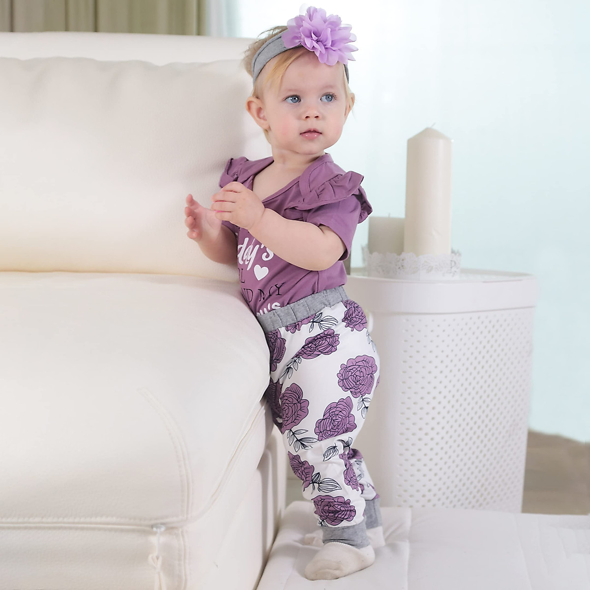 Renotemy Infant Girl Clothes Newborn Outfits Short Sleeve Romper Pants Set 0-3 Months Baby Girl Clothes Outfit Sets Purples