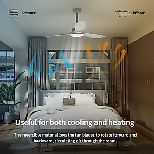 Wozzio 52 Inch Ceiling Fans with Lights Remote Control,White Modern Ceiling Fan 22W Dimmable LED Light,3 Reversible Blades,DC Motor 6 Speed Ceiling Fan for Bedroom Living Room Kitchen Home Office