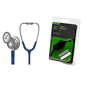 3M Littmann Classic III Monitoring Stethoscope, Navy Blue Tube, 27 Inch, 5622 & 40007 Stethoscope Identification Tag, Black