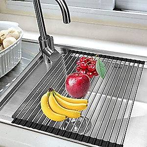 Ahyuan Roll up Dish Drying Rack Over The Sink Kitchen Roll up Sink Drying Rack Portable Dish Drainer Foldable Dish Drying Rack (Black, 17.8''X14'')