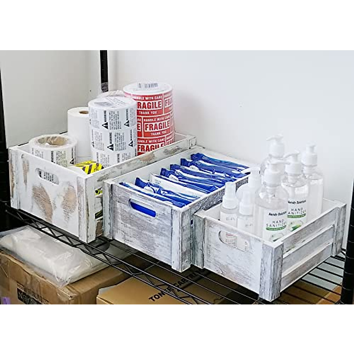 Admired By Nature Rustic White Set of 3 Distressed Decorative Wood Crates Storage Container