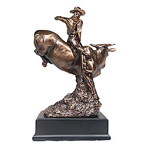 Ebros Large Rustic Western Rodeo Bull Rider Cowboy On Bucking Bull Statue in Electroplated Sepia Bronze Finish Old World Wild West Cattle Bull Riding Cowboys Accent Figurine
