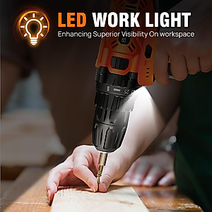 21V Cordless Drill, Electric Power Drill Set with Battery & Charger, 3/8” Keyless Chuck, 2 Variable Speeds, 398 In-lb Torque and 25+1 Position and 29pcs Drill/Driver Bits & LED Electric Drill Set