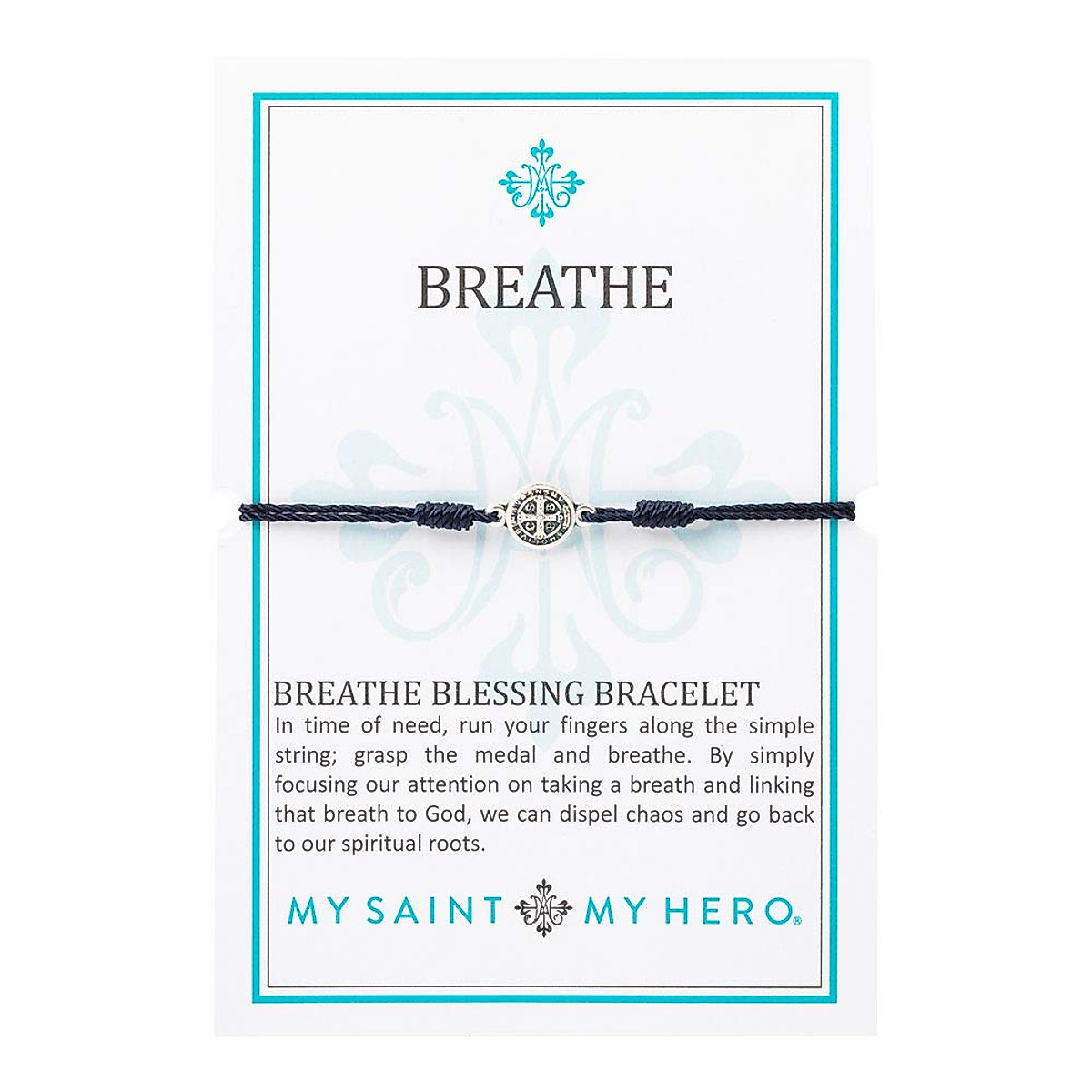 My Saint My Hero Breathe Blessing Bracelet - Silver Tone Medal on Navy Cording
