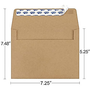 ValBox 200 Qty A7 Invitation Envelopes 5 x 7, 120GSM Brown Kraft Paper Envelopes for 5x7 Cards, Self Seal, Weddings, Invitations, Baby Shower, Stationery, Office, 5.25 x 7.25 Inches