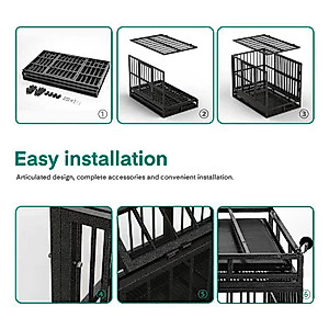 WOKEEN 48/38 Inch Heavy Duty Dog Crate Cage Kennel with Wheels, High Anxiety Indestructible Dog Crate, Sturdy Locks Design, Double Door and Removable Tray Design, Extra Large XL XXL Dog Crate.