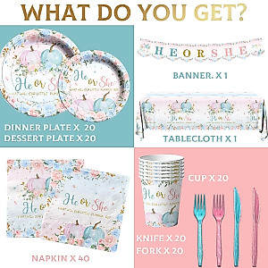 Pumpkin Gender Reveal Decorations - Pumpkin He or She Gender Reveal Tableware Set Fall Paper Plate,Napkins,Tablecloth for Little Pumpkin Baby Shower Decorations Girl,Gender Reveal Party