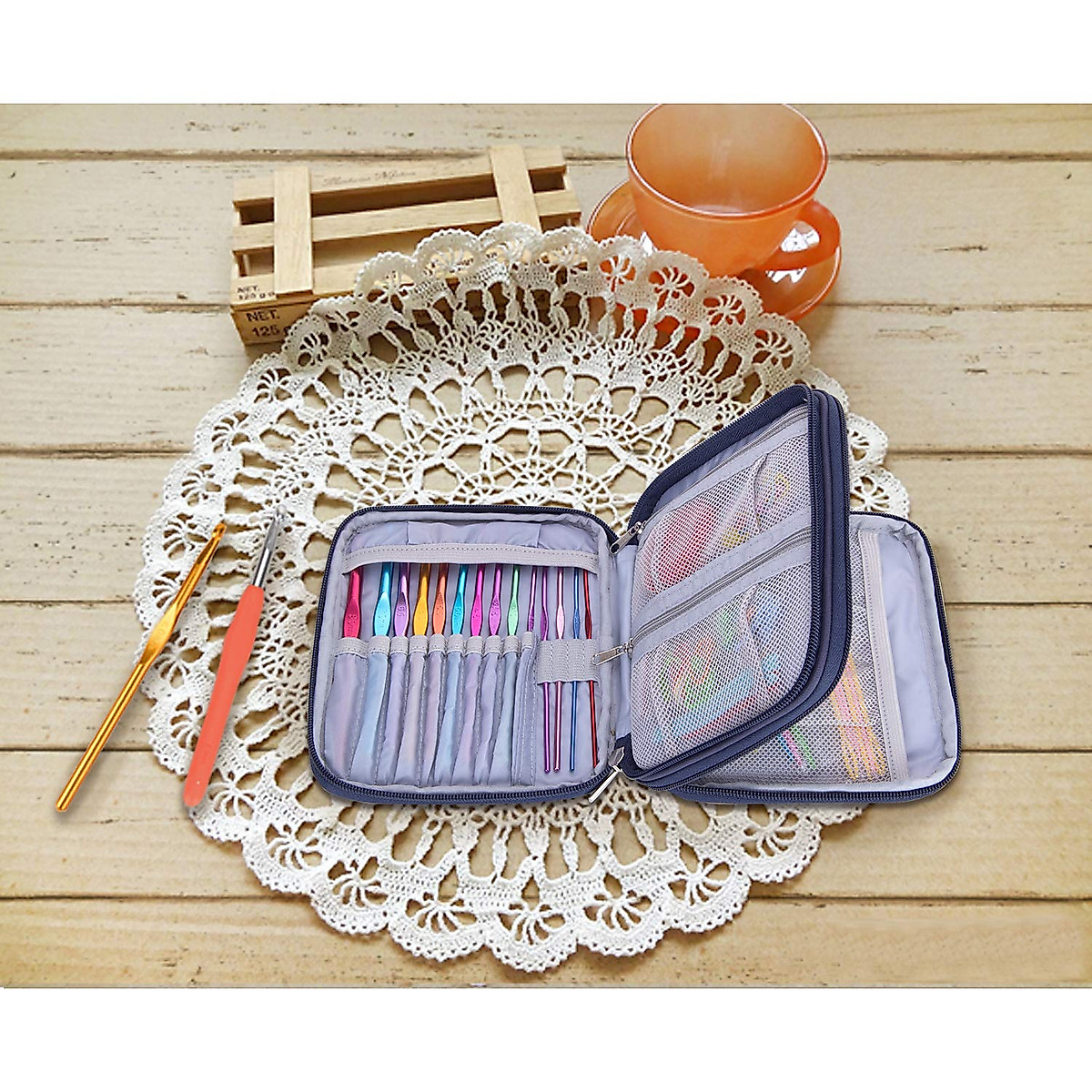 Teamoy Crochet Hooks Case, Aluminum Crochet Hooks Storage Bag for Crochet Kits and Knitting Accessories,Perfect for Beginners and Experienced Crochet Lovers, Owls (Bag Only)