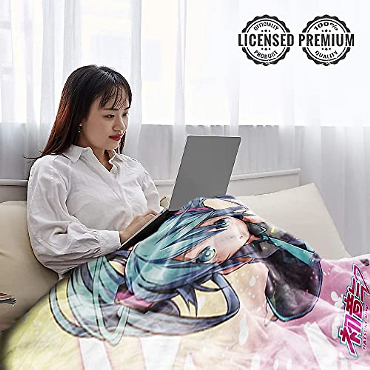 JUST FUNKY Vocaloid Fleece Blanket | 60” x 45” Inches | Featuring Hatsune Miku Blanket | Room Decor | Throw Blanket | Officially Licensed | My Figure Collection | Anime Merch | Anime Gifts