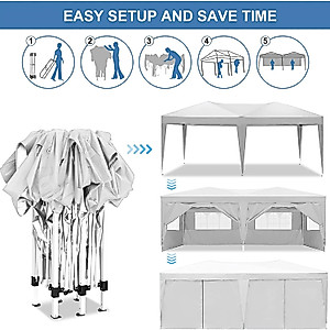 10' x 20' Pop Up Canopy Tent, Outdoor Carport Canopy with 6 Removable Side Walls, Instant Easy up Canopy with Carry Bag & 4 Pcs Weight Bags for Outdoor, Patio, White
