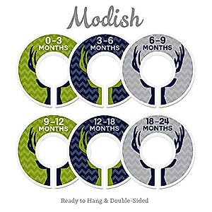 Modish Labels Baby Clothes Size Dividers, Baby Closet Organizers, Size Dividers, Baby Closet Organizers, Closet Dividers, Clothes Organizer, Nursery, Boy, Woodland, Deer, Navy, Green, Gray (Baby)