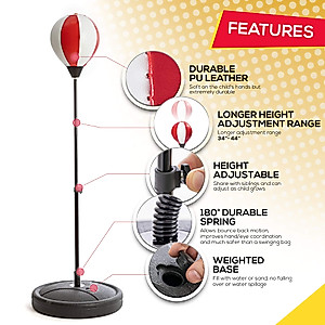 Whoobli Punching Bag for Kids Incl Boxing Gloves | 3-10 Years Old Adjustable Kids Punching Bag with Stand | Boxing Bag Set Toy for Boys & Girls (Red White); New 2025