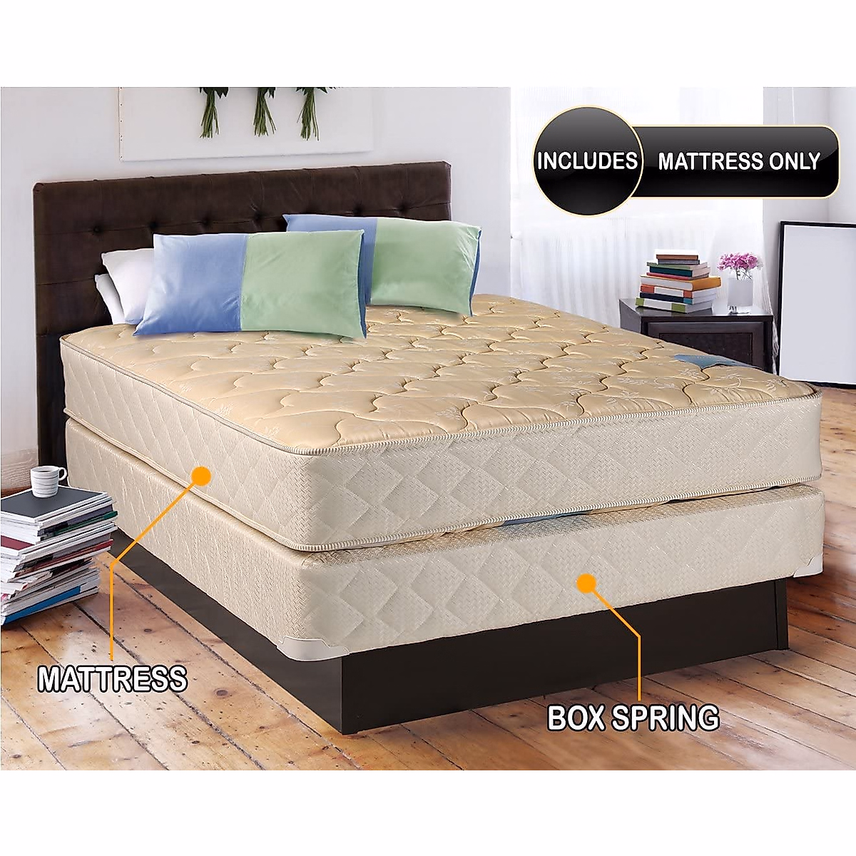 Dream Solutions USA Chiro Gentle Firm Full XL Two-Sided Mattress Only with Mattress Cover Protector (Beige) - Orthopedic, Innerspring Coils, Long Lasting